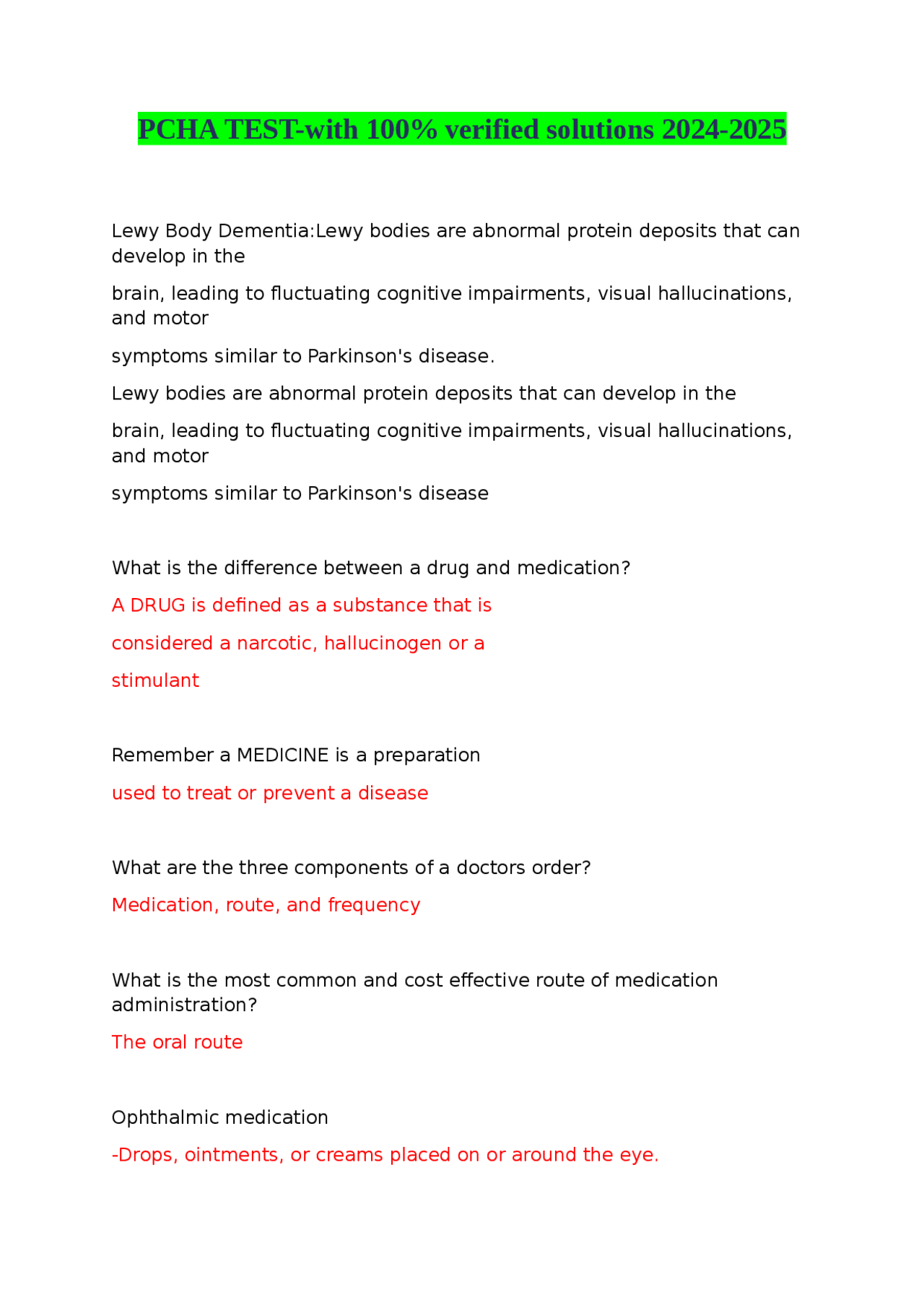 PCHA TEST-with 100% verified solutions 2024-2025 | Exams Nursing | Docsity