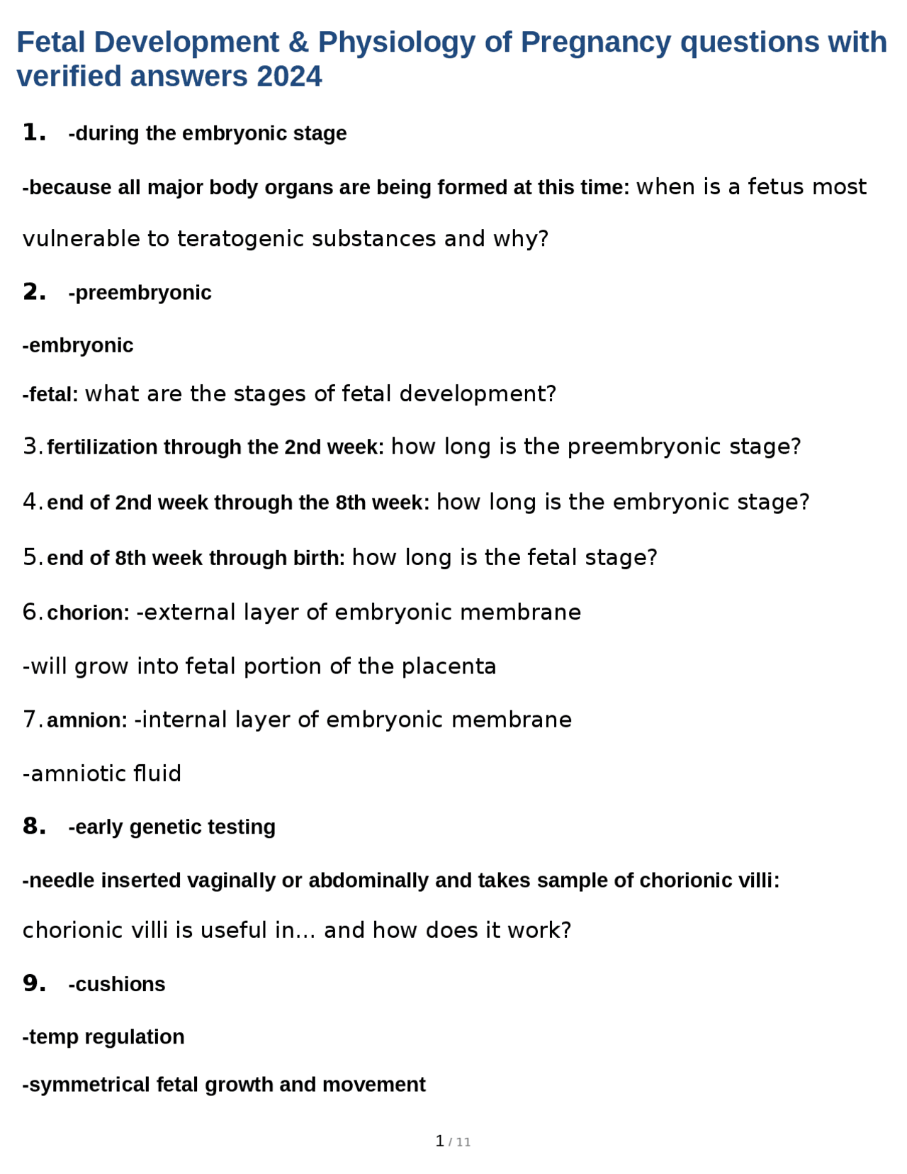 Fetal Development & Physiology of Pregnancy | Exams Nursing | Docsity