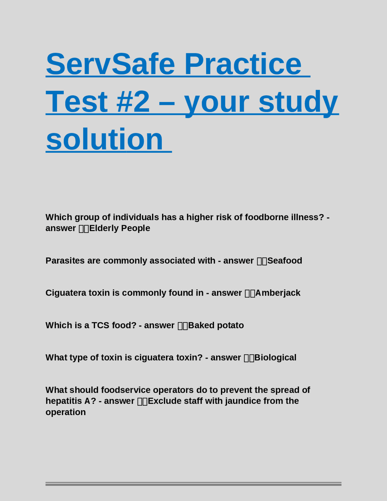 ServSafe Practice Test #2 – your study solution | Exams Nursing | Docsity