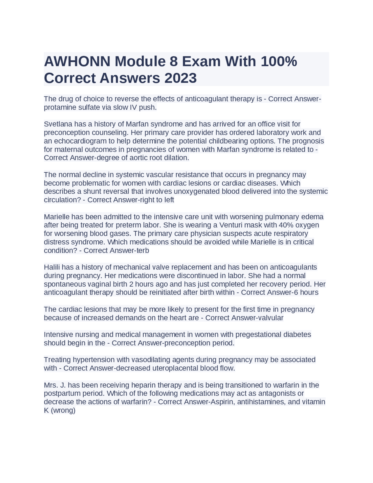 AWHONN Module 8 Exam With 100% Correct Answers 2023 | Exams Advanced ...