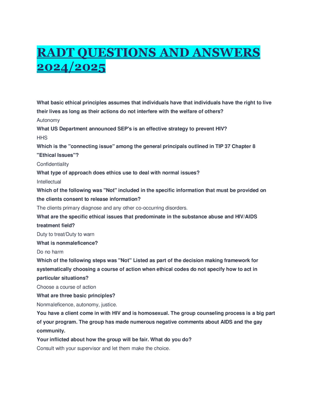 RADT QUESTIONS AND ANSWERS 2024/2025 | Exams Health sciences | Docsity