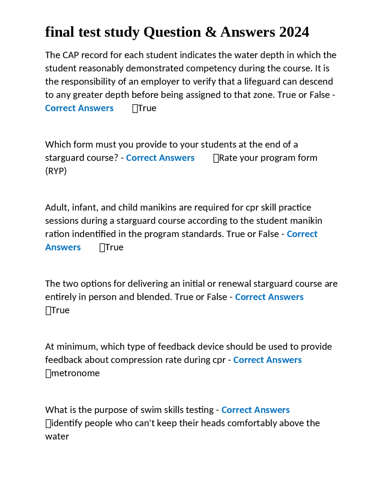 Starguard Lifeguard Training Course: Comprehensive Study Guide | Exams ...