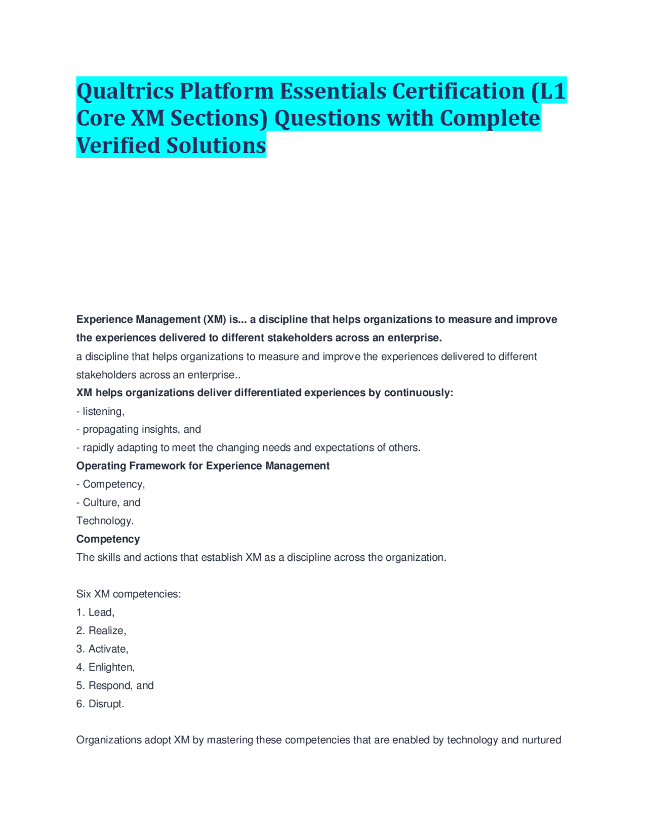 Qualtrics Platform Essentials Certification Questions with Verified Solutions | Exams Business ...
