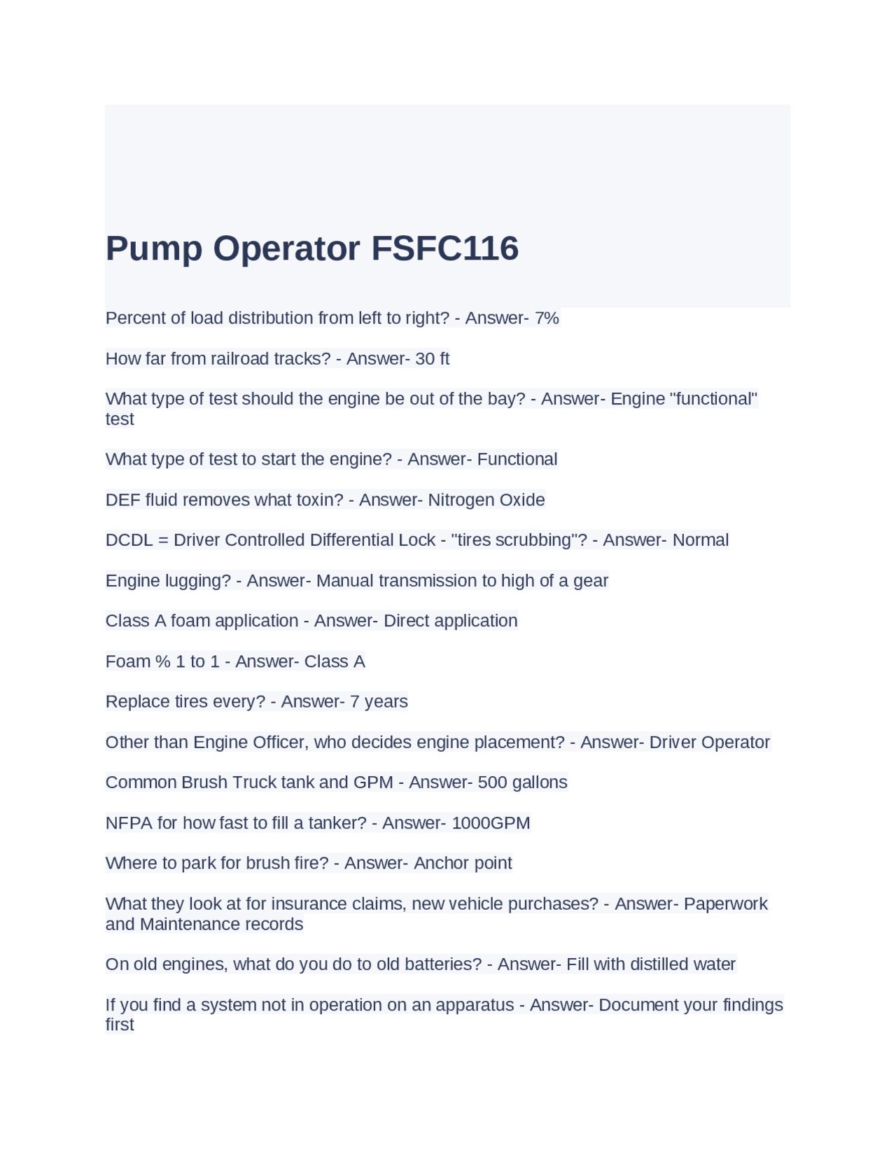 Fire Apparatus Pump Operator Training | Exams Advanced Education | Docsity