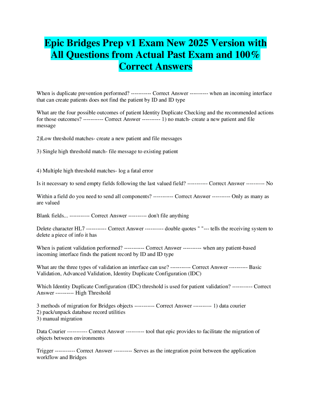 Epic Interface Message Processing | Exams Nursing | Docsity