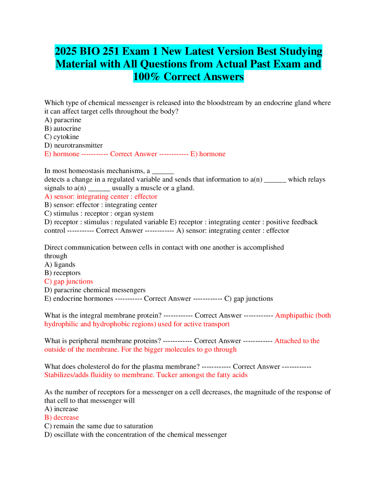 Exam Preparation Material for BIO 251 in 2025 | Exams Nursing | Docsity
