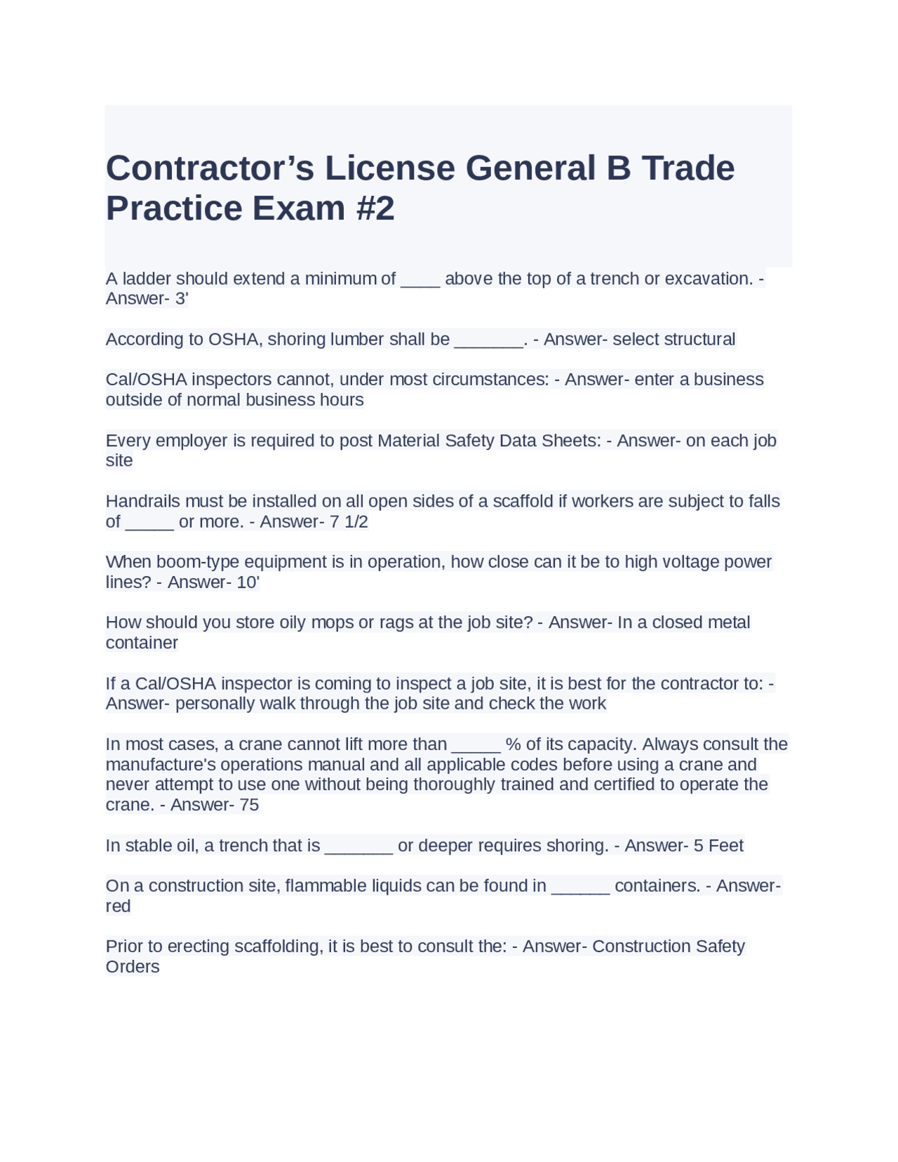 Contractor's License General B Trade Practice Exam #2 | Exams Advanced ...