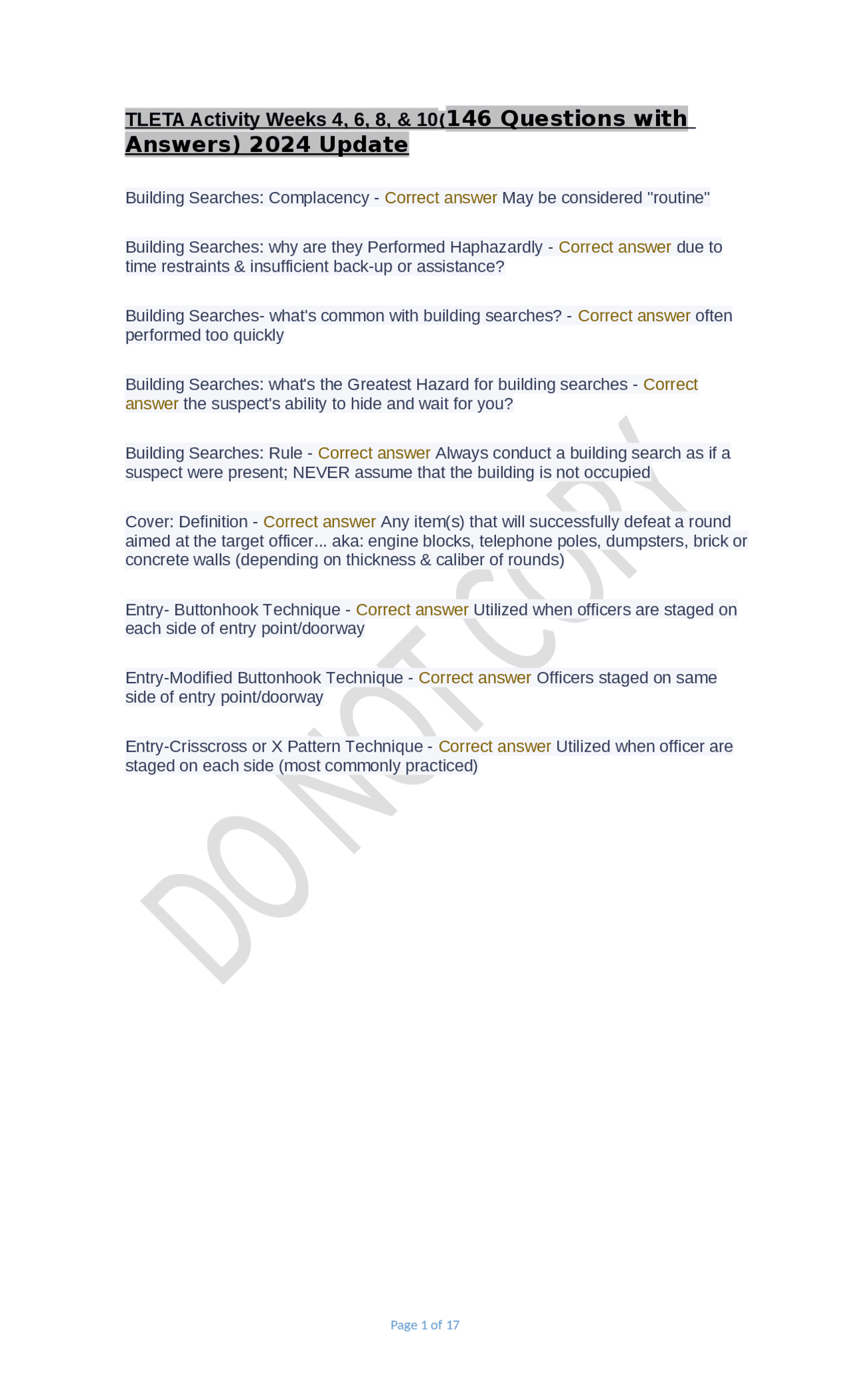 TLETA Activity Weeks 4, 6, 8, & 10(146 Questions with Answers) 2024 ...