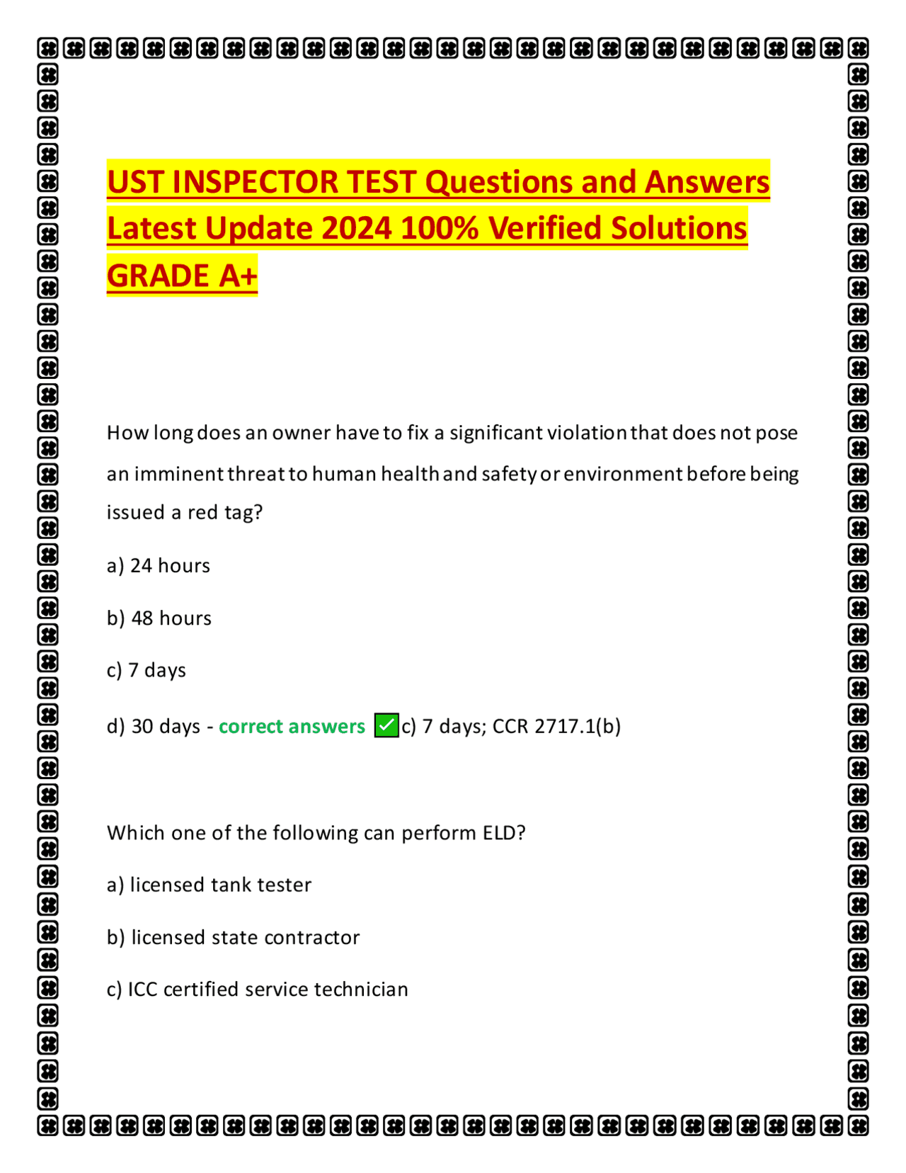 UST INSPECTOR TEST Questions and Answers Latest Update 2024 100% ...