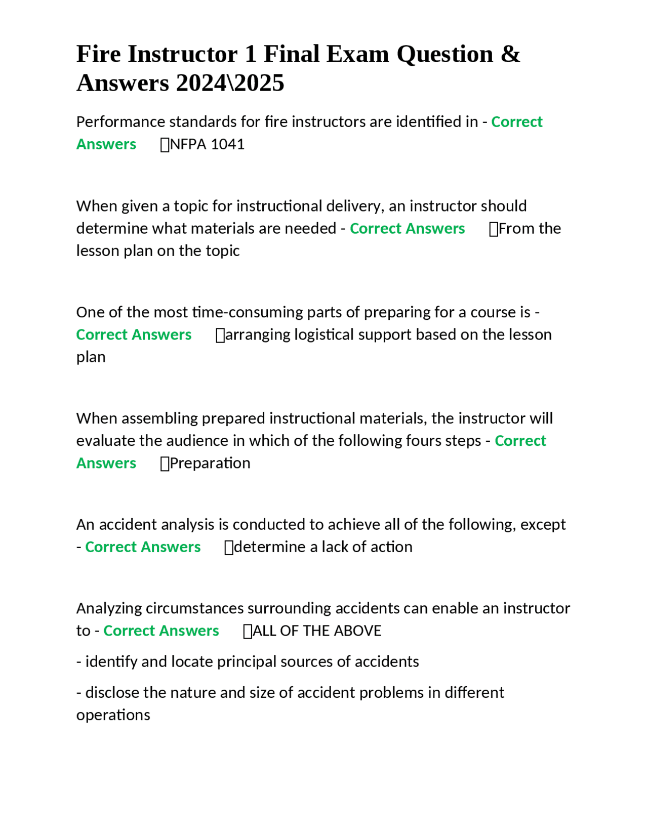 Fire Instructor 1 Final Exam Questions & Answers 2024/2025 | Exams ...