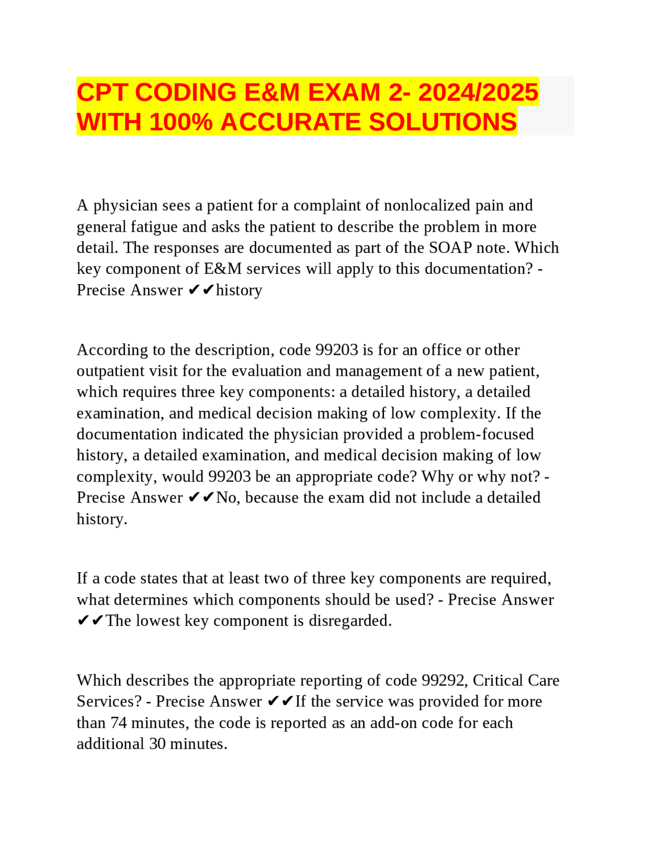 CPT Coding E&M Exam 2- 2024/2025: Mastering Evaluation and Management ...