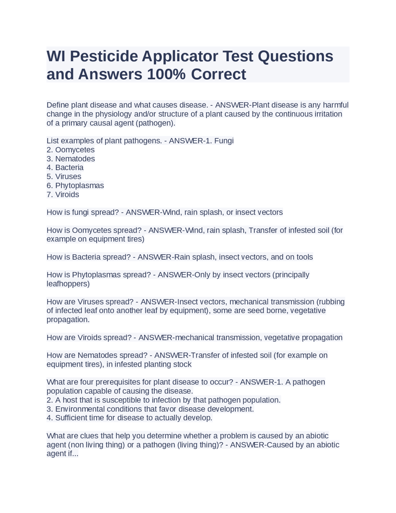 Pesticide Applicator Test Questions and Answers | Exams Pest Management ...