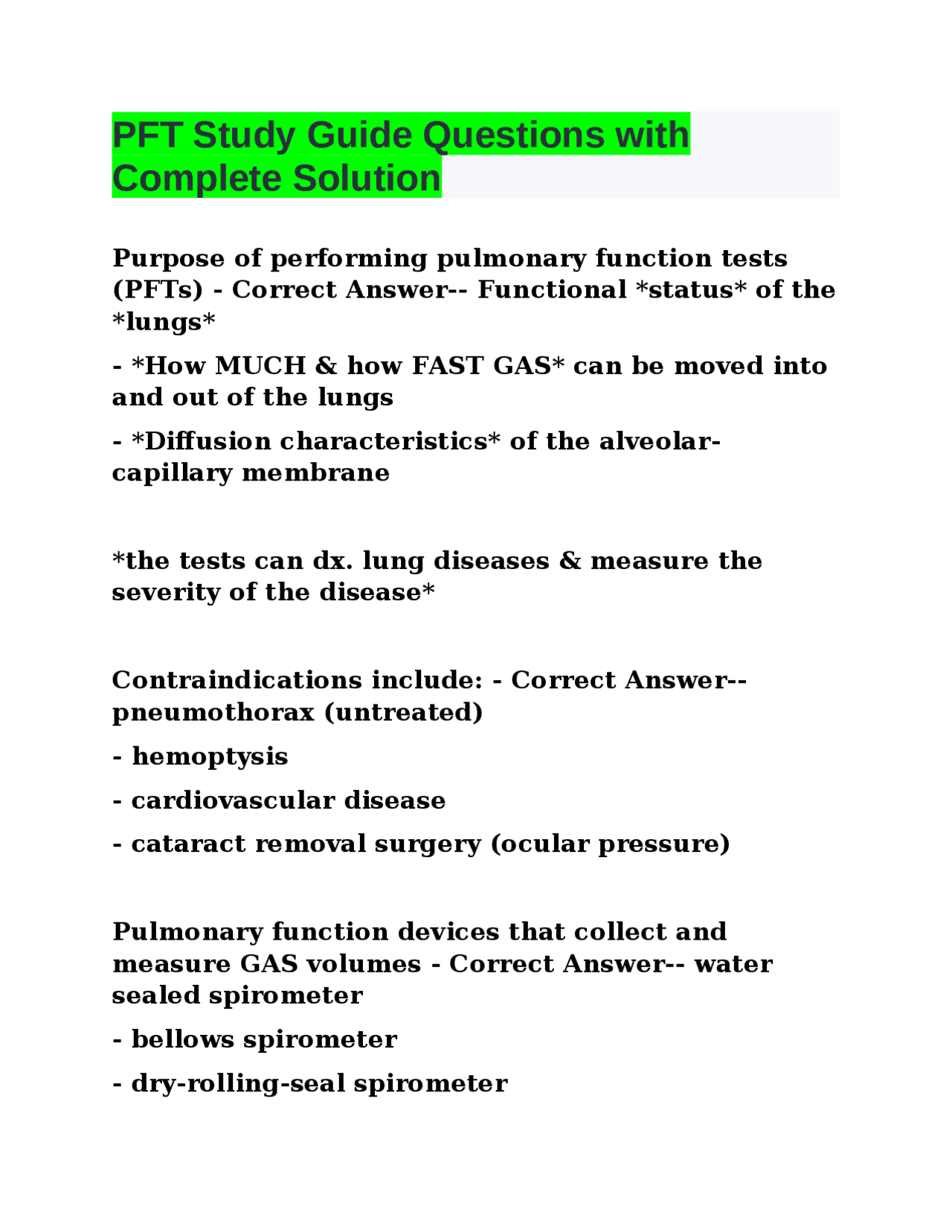 PFT Study Guide Questions with Complete Solution 2024 | Exams Advanced ...