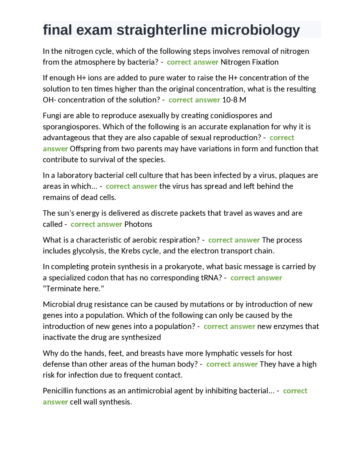 final exam straighterline microbiology-180 questions with all correct ...