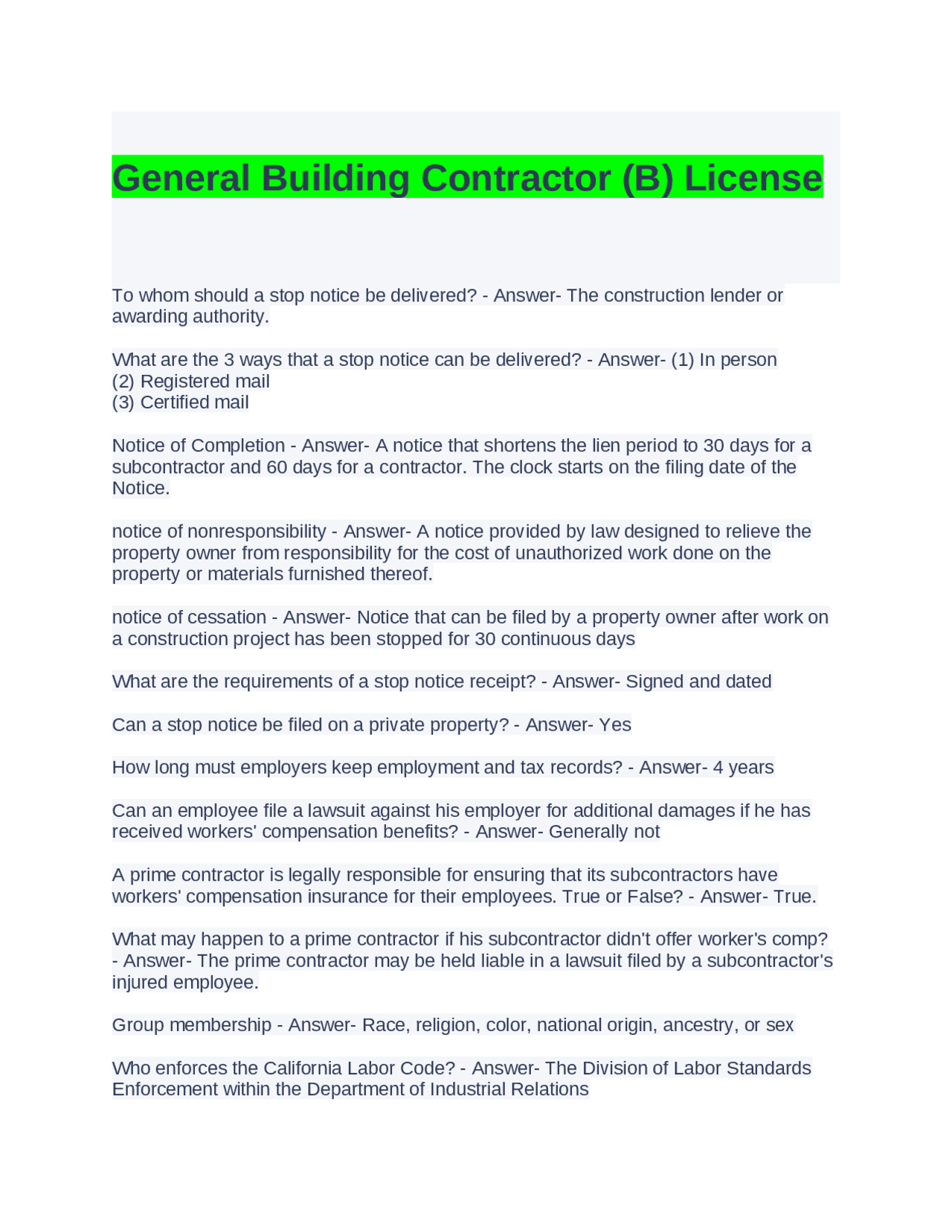 Construction Lien and Contractor Licensing Requirements | Exams ...