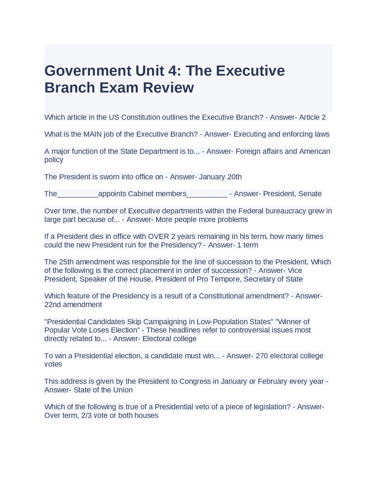 The Executive Branch of the U.S. Government: Roles, Powers, and ...