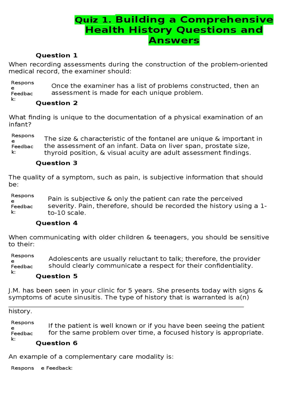Building a Comprehensive Health History Questions and Answers | Exams ...