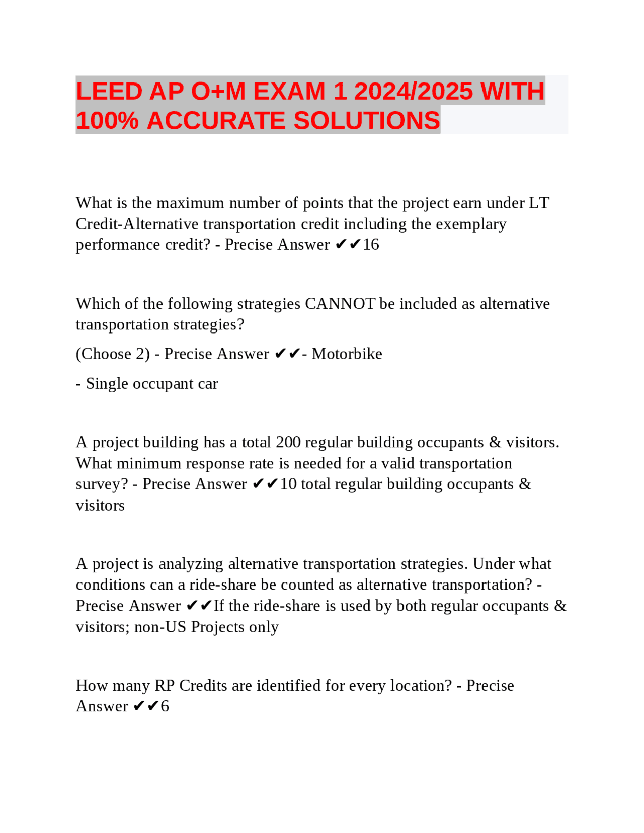 LEED Certification Exam Preparation | Exams Nursing | Docsity