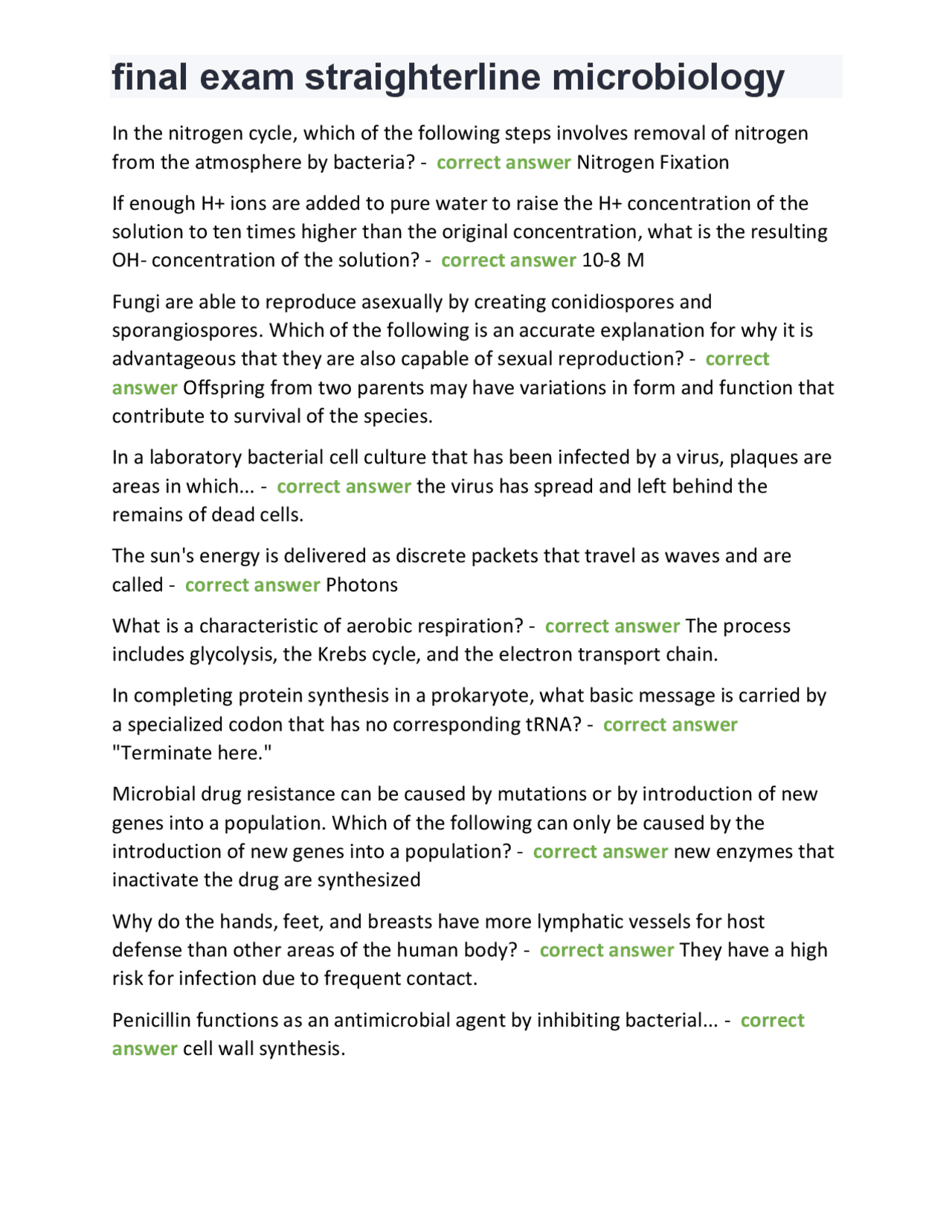 Microbiology Final Exam Review | Exams Nursing | Docsity