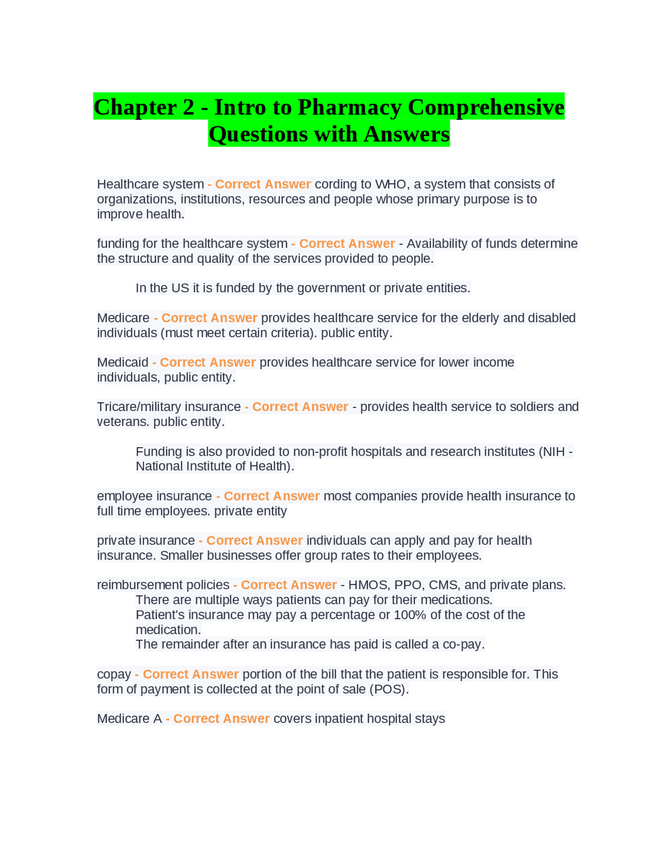 Chapter 2 - Intro to Pharmacy Comprehensive Questions with Answers ...