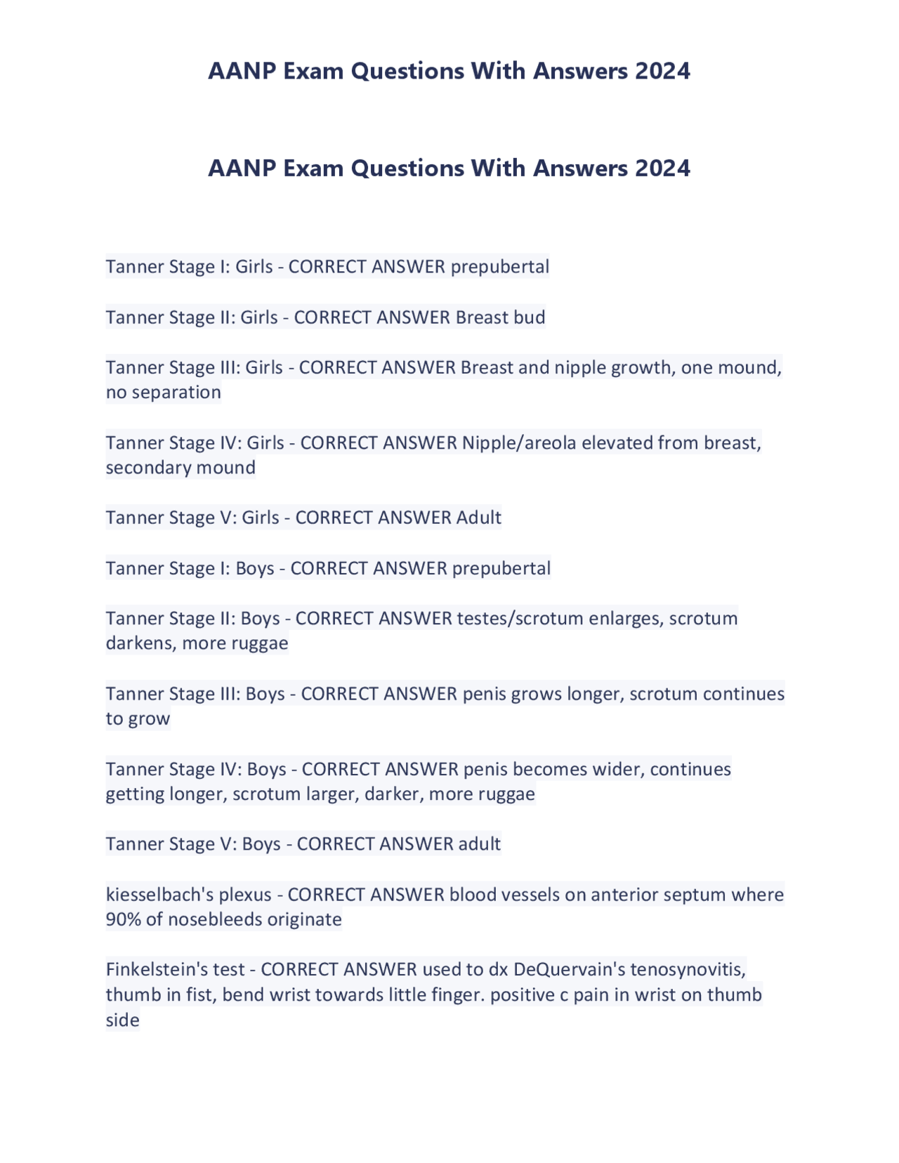 AANP Exam Questions With Answers 2024 | Exams Nursing | Docsity