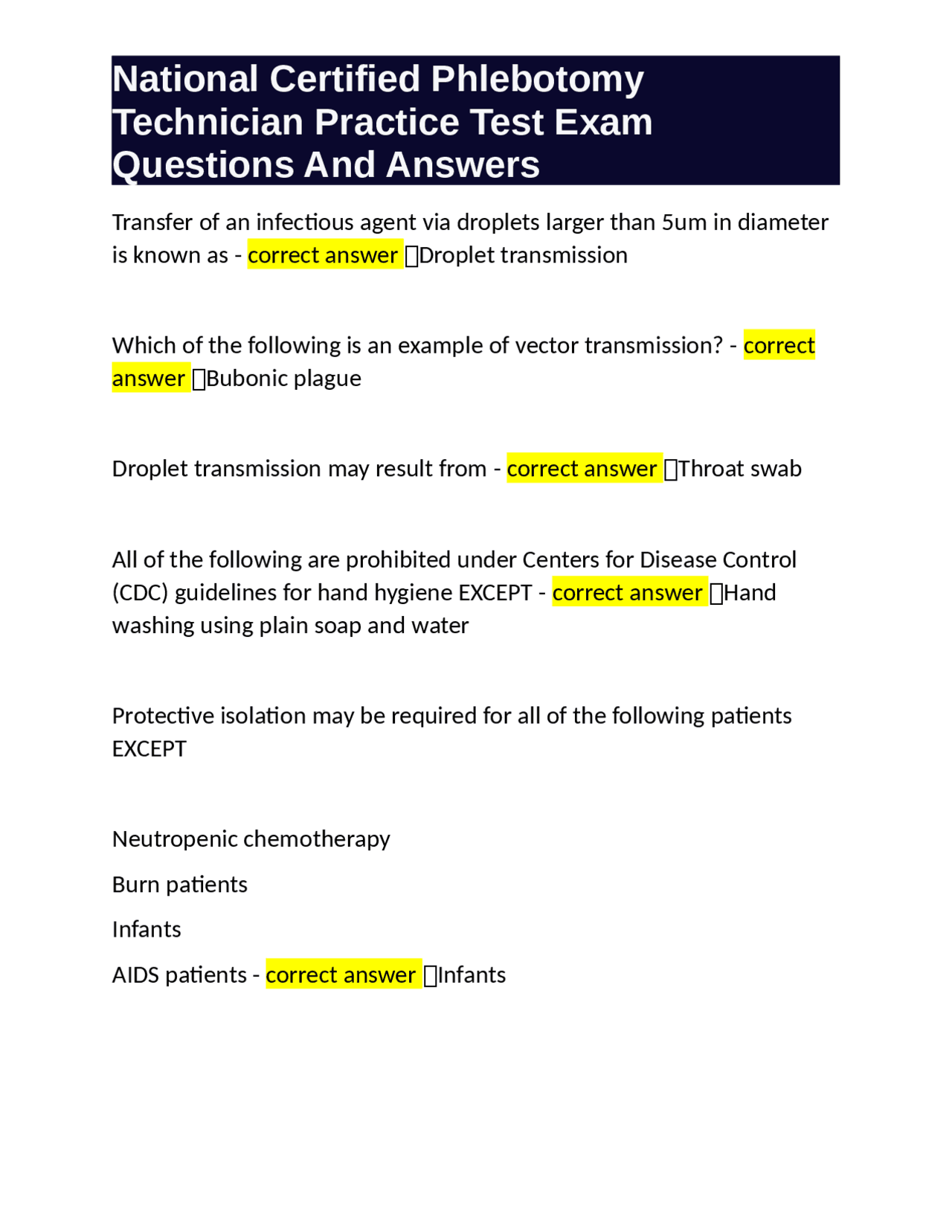 National Certified Phlebotomy Technician Practice Test Exam Questions ...