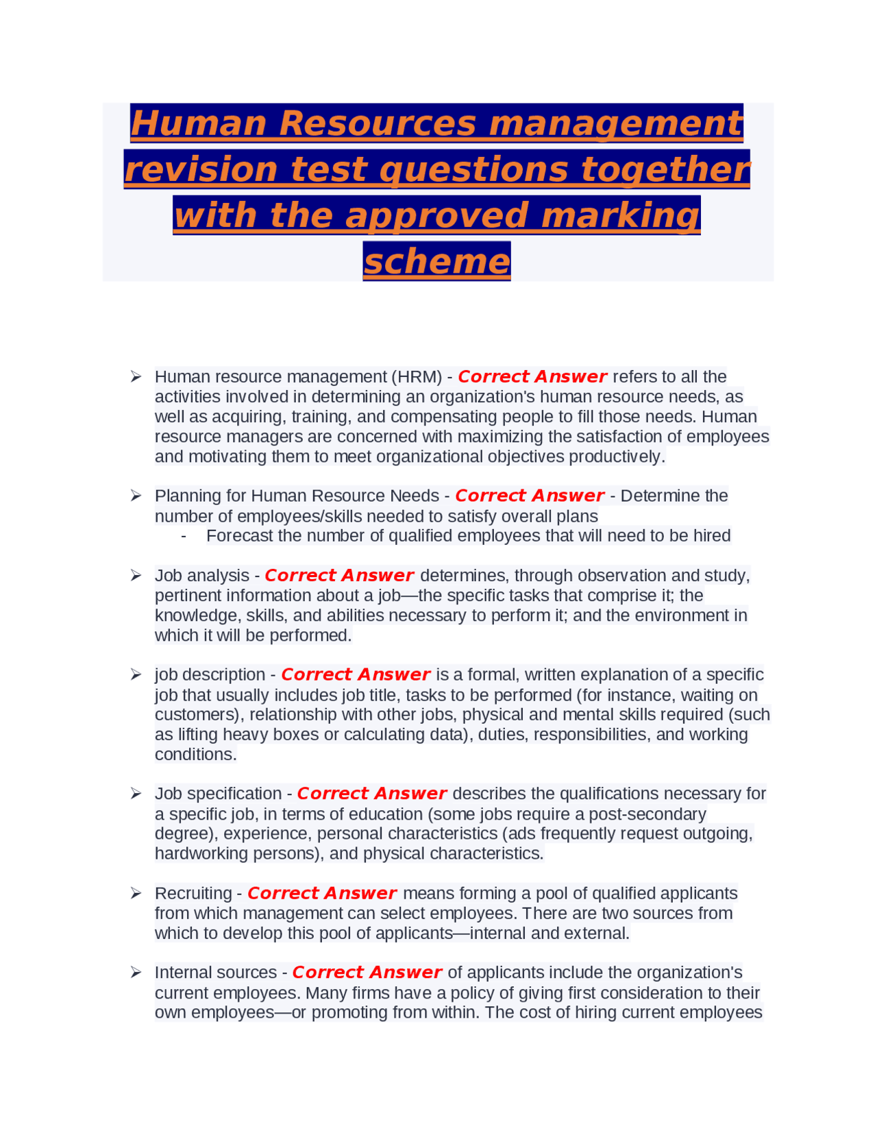 Human Resource Management Test Questions - Infoupdate.org