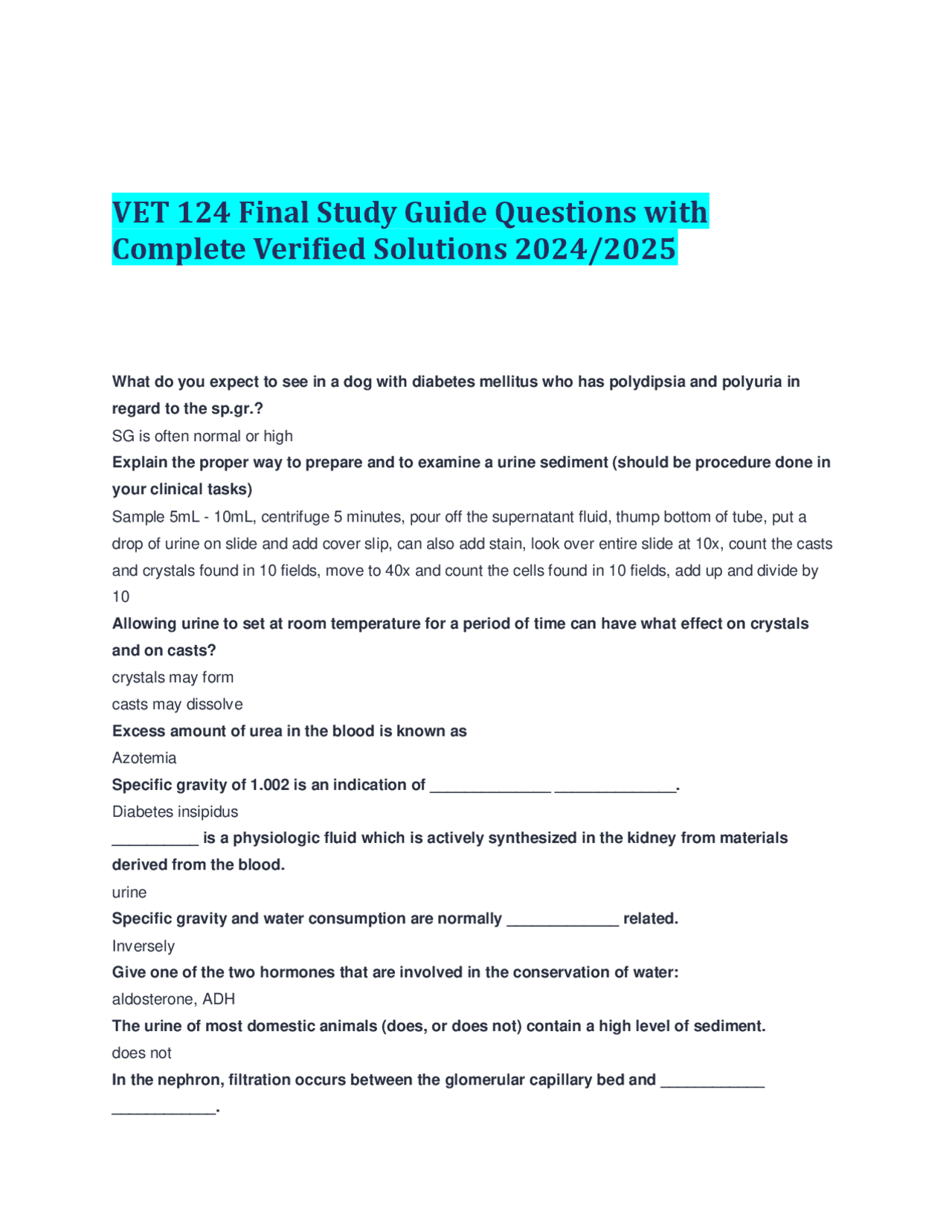 Veterinary Urinalysis and Hematology Study Guide | Exams Veterinary ...