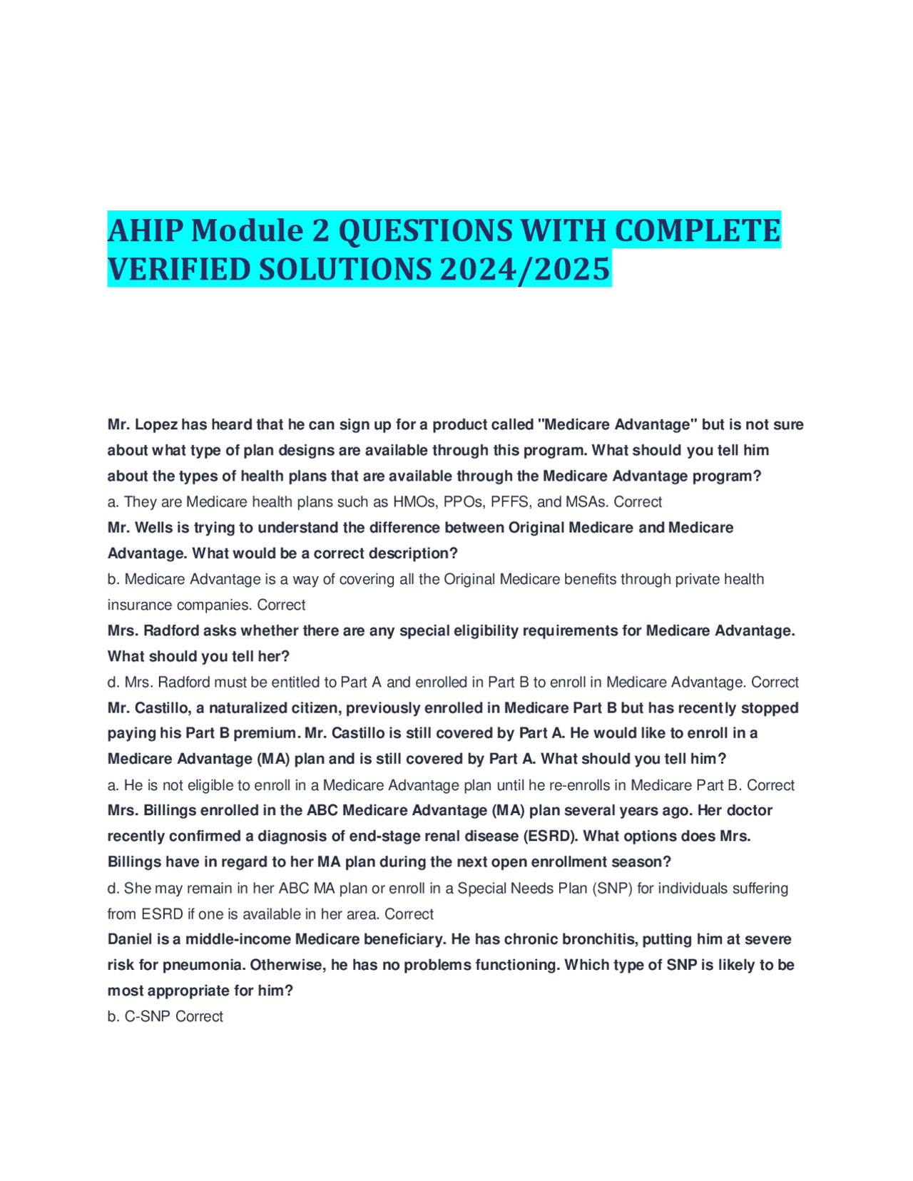 AHIP Module 2 QUESTIONS WITH COMPLETE VERIFIED SOLUTIONS 2024/2025 ...
