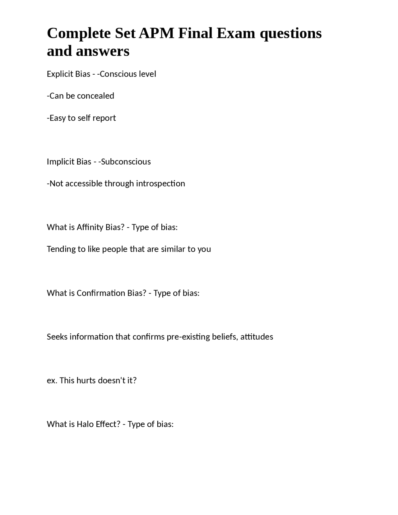 Complete Set APM Final Exam questions and answers | Exams Nursing | Docsity