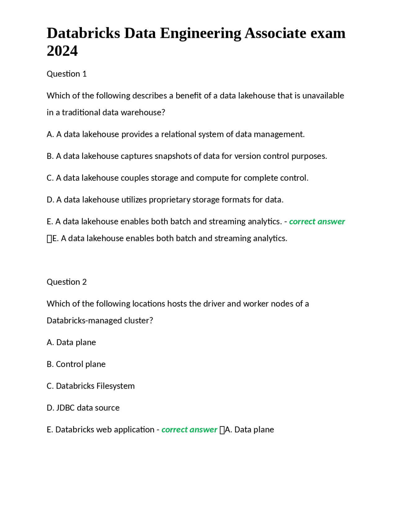 Databricks Data Engineering Associate exam 2024 | Exams Nursing | Docsity