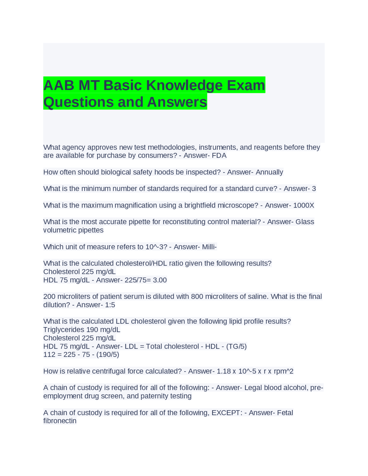 AAB MT Basic Knowledge Exam - Questions and Answers | Exams Advanced ...