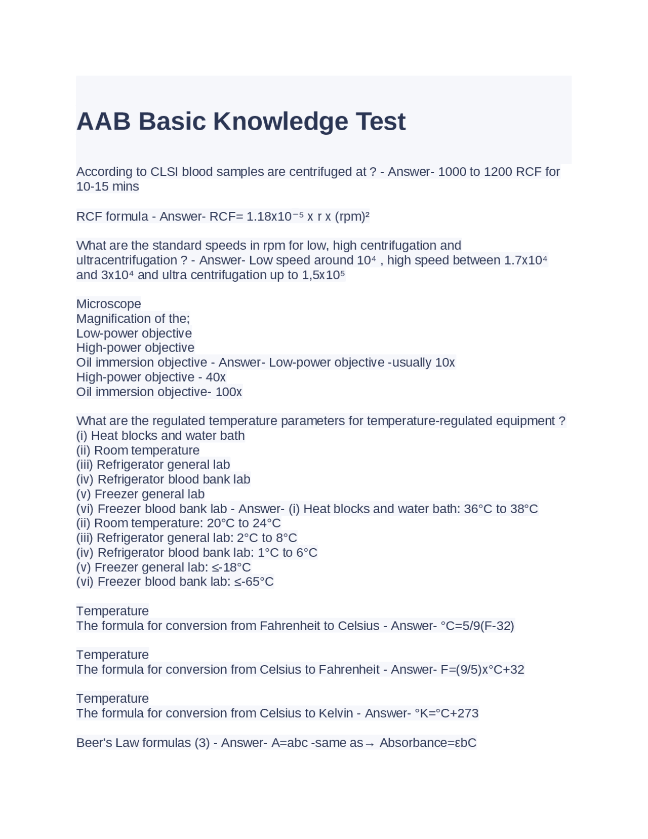 AAB Basic Knowledge Test | Exams Advanced Education | Docsity