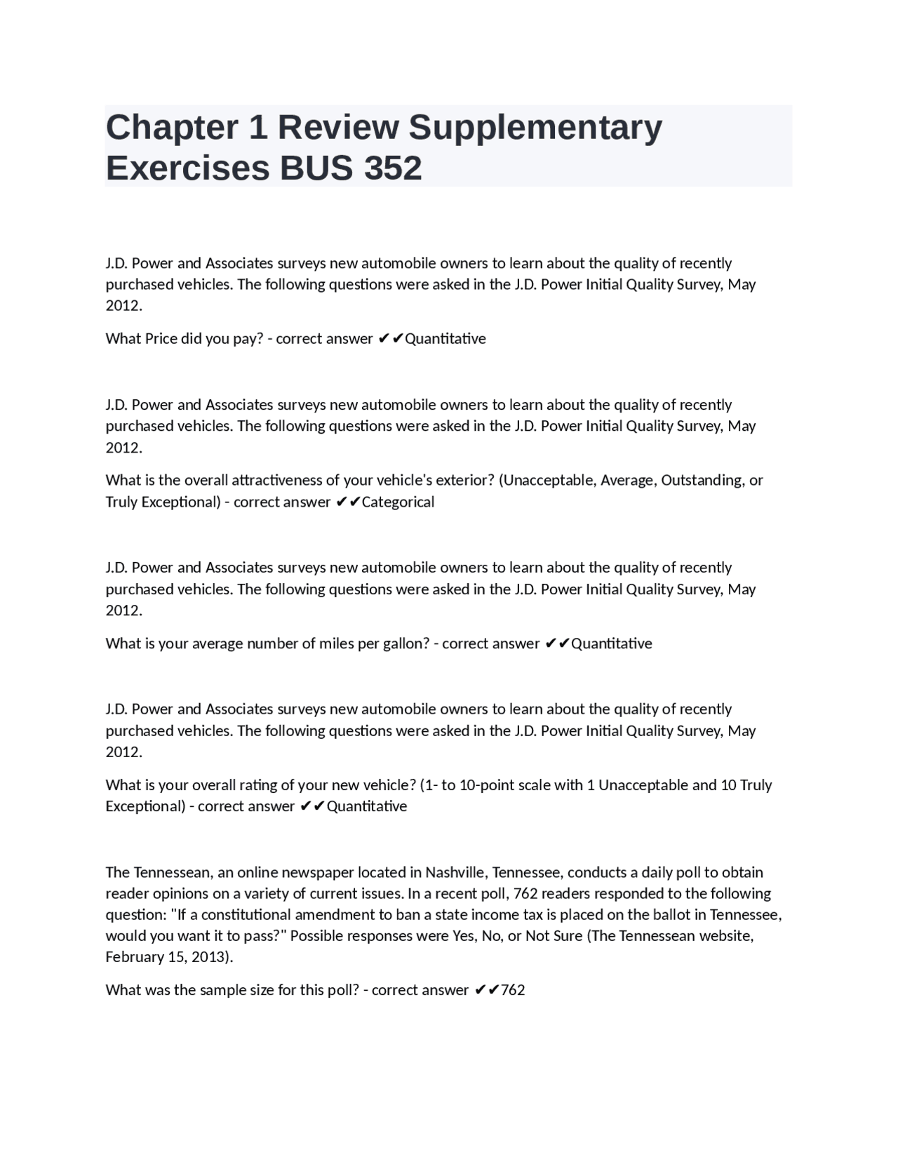 Chapter 1 Review Supplementary Exercises BUS 352 fully solved graded A+ ...