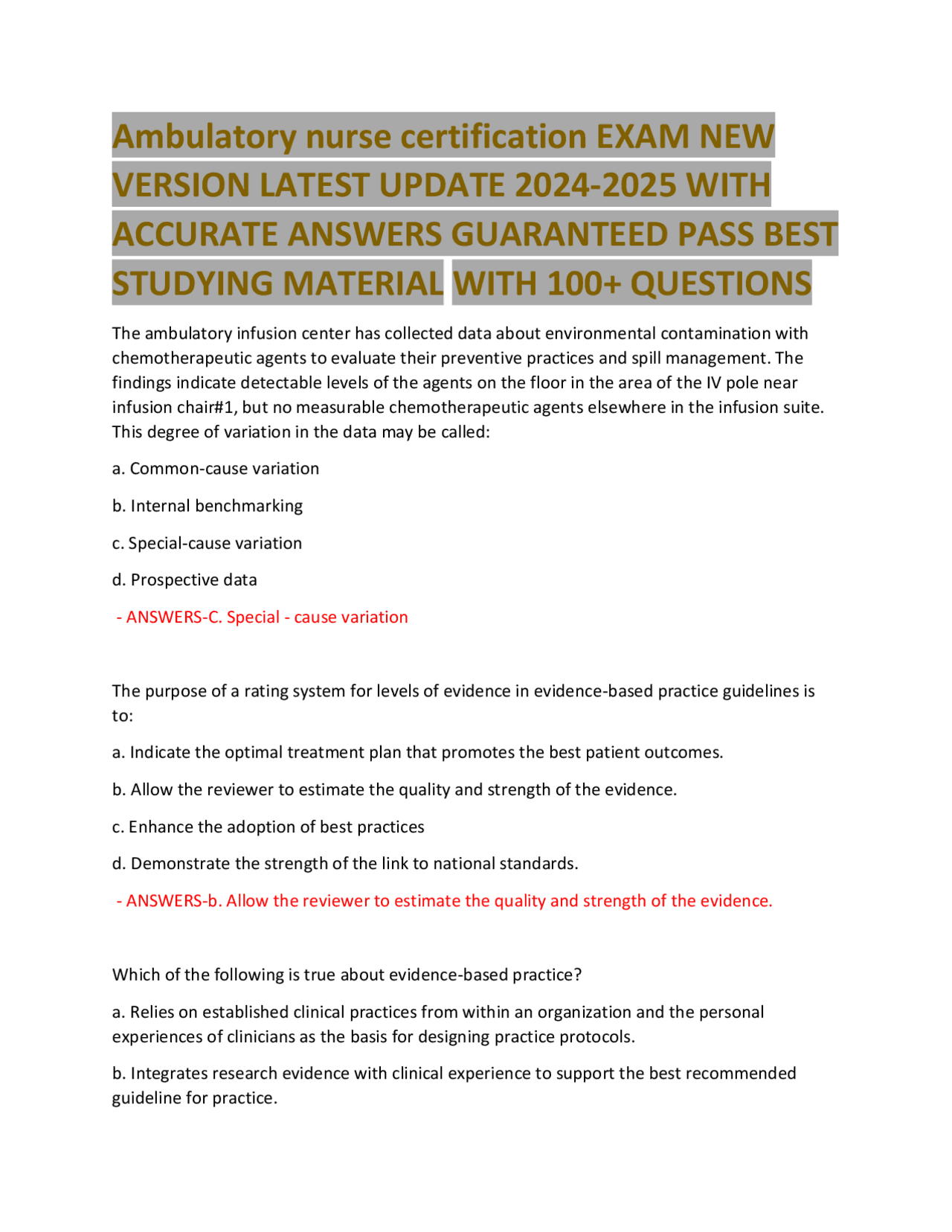 Ambulatory nurse certification EXAM NEW VERSION LATEST UPDATE 2024-2025 ...