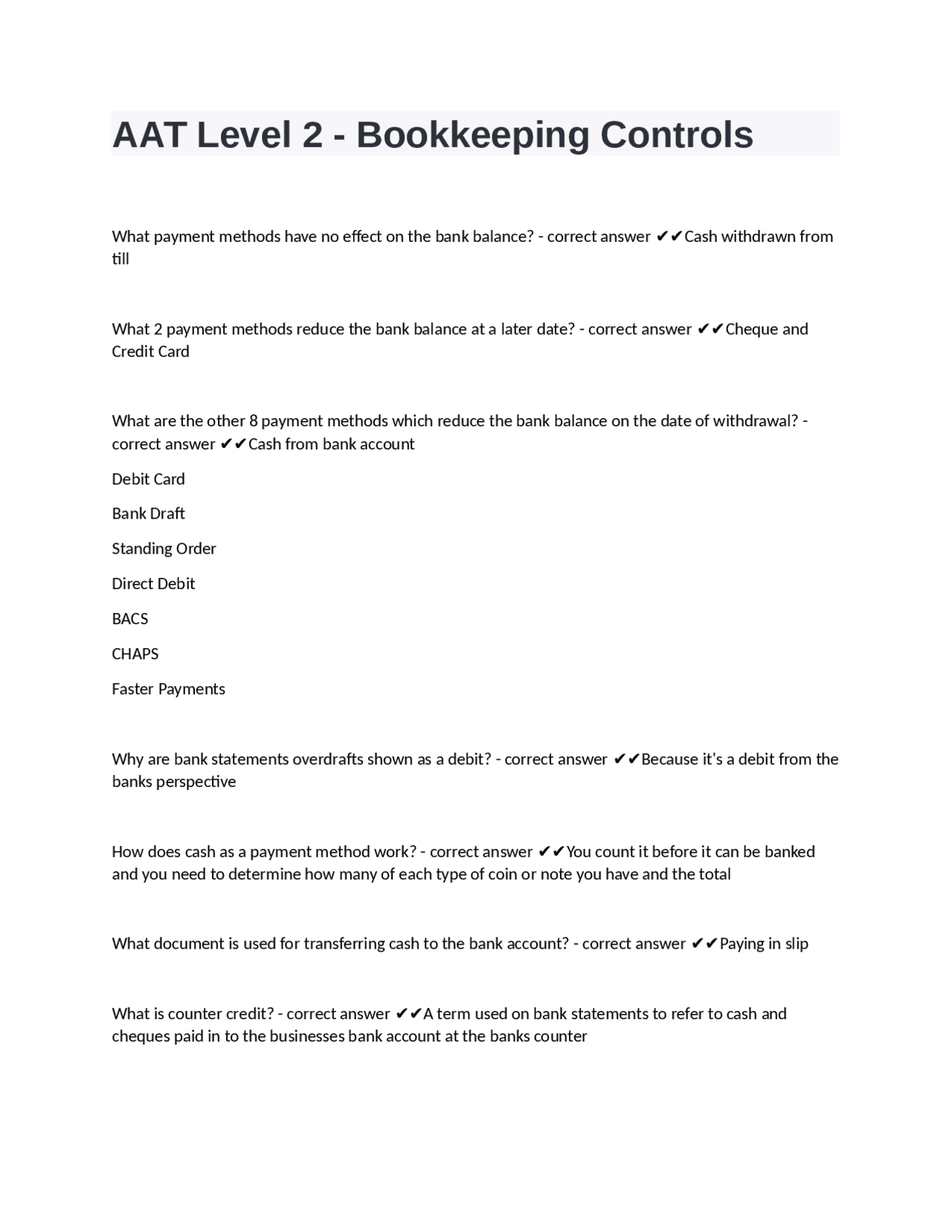 AAT Level 2 - Bookkeeping Controls | Exams Nursing | Docsity