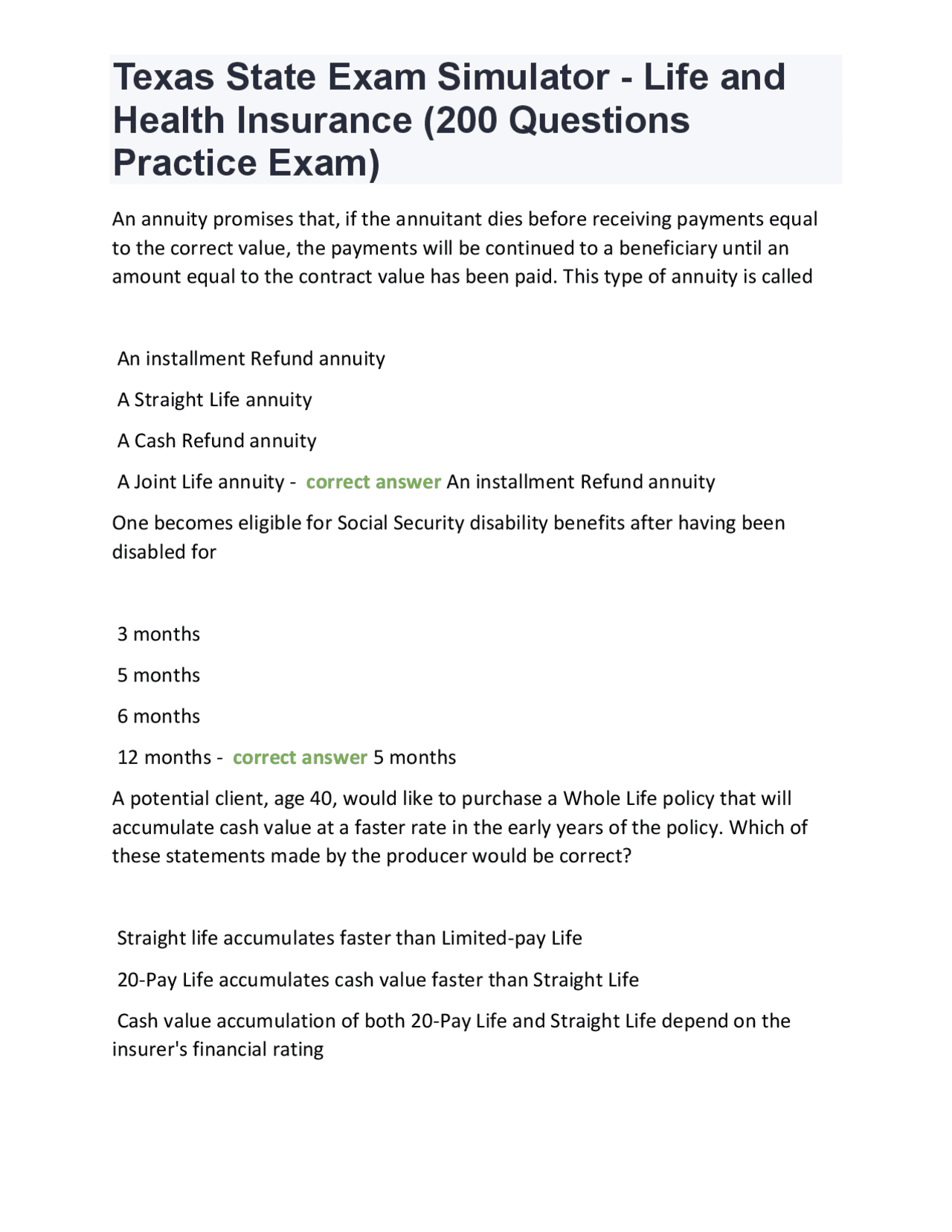 Texas State Exam Simulator - Life and Health Insurance (200 Questions ...