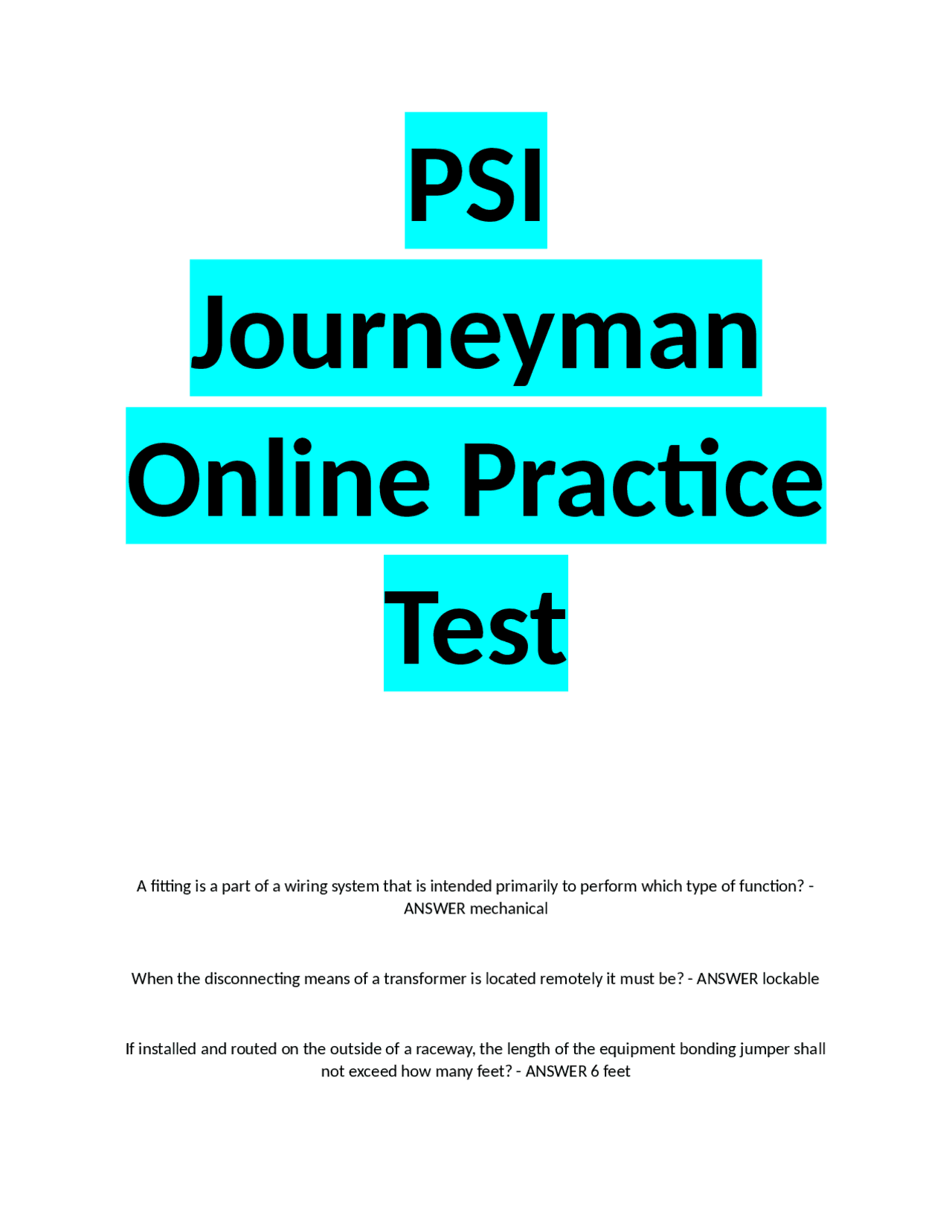 PSI Journeyman Online Practice Test | Exams Electrical and Electronics ...