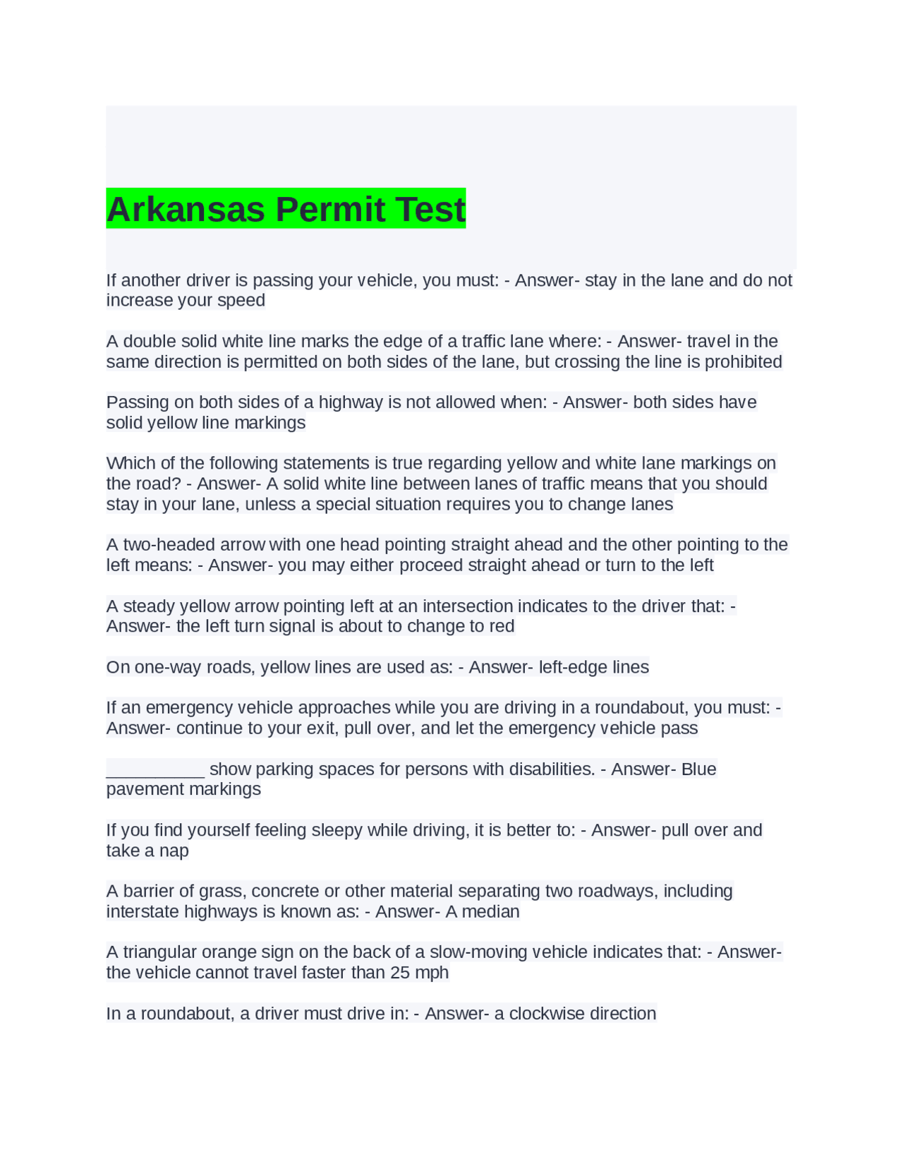 Arkansas Permit Test: Navigating the Rules of the Road | Exams Advanced ...