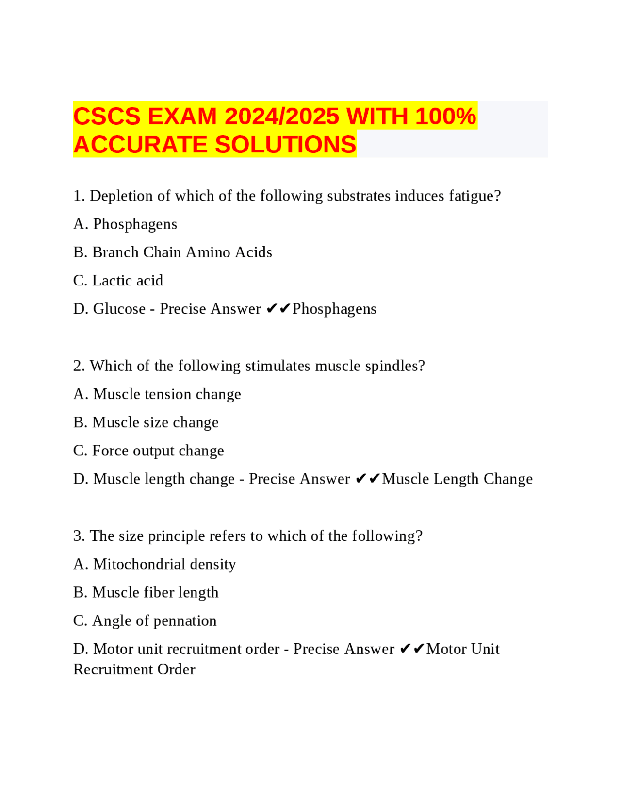 Sports Science and Exercise Physiology | Exams Nursing | Docsity