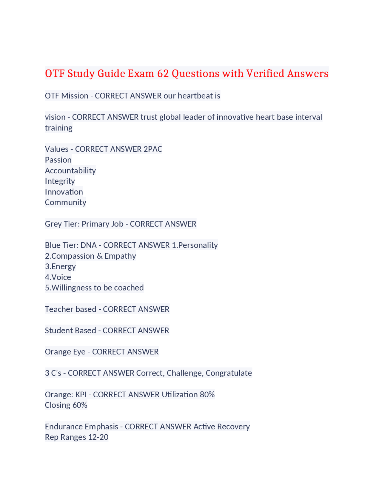 OTF Study Guide Exam 62 Questions with Verified Answers,100% CORRECT ...
