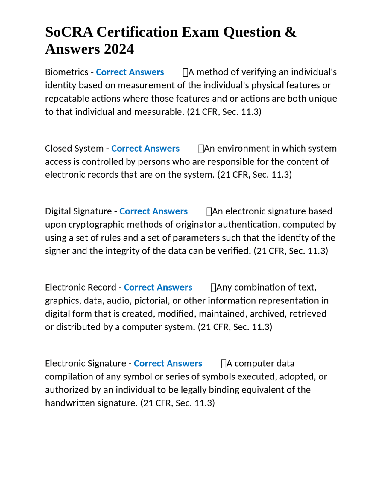 SoCRA Certification Exam Question & Answers 2024 | Exams Nursing | Docsity