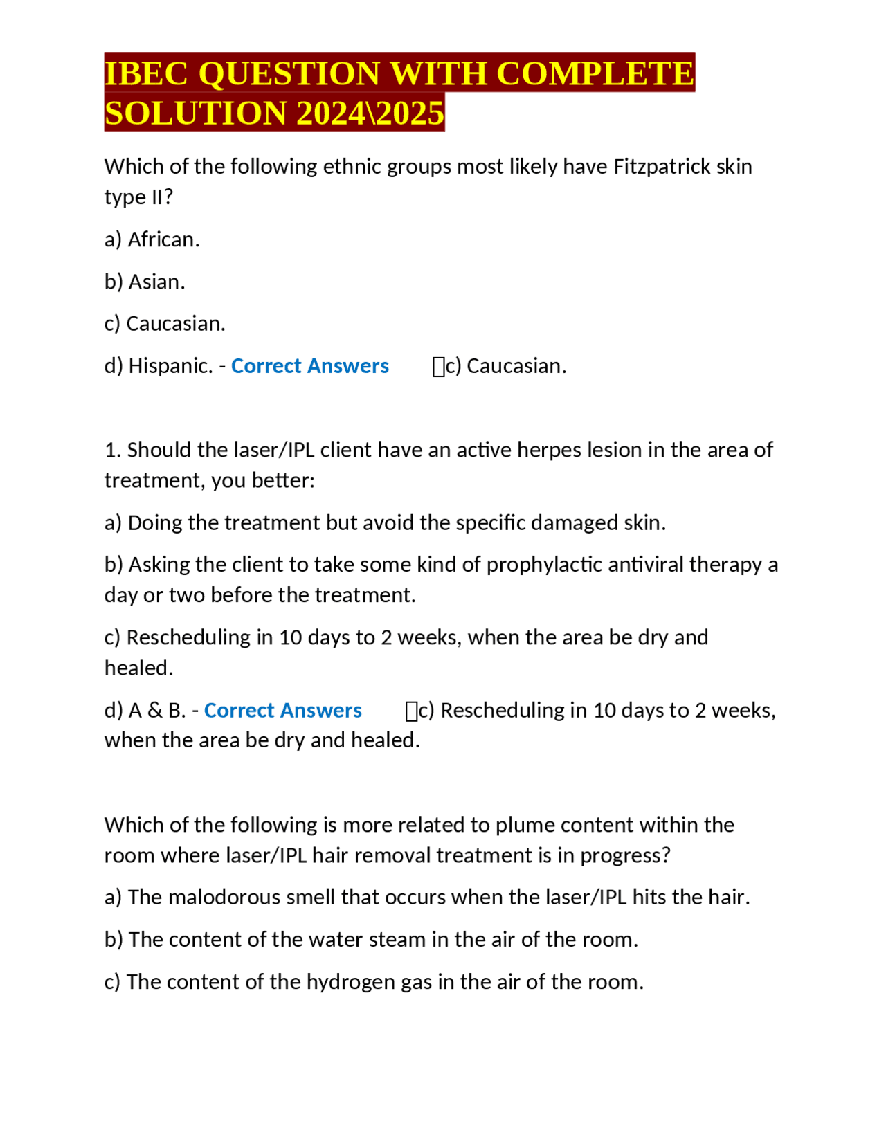 IBEC QUESTION WITH COMPLETE SOLUTION 2024\2025 | Exams Nursing | Docsity