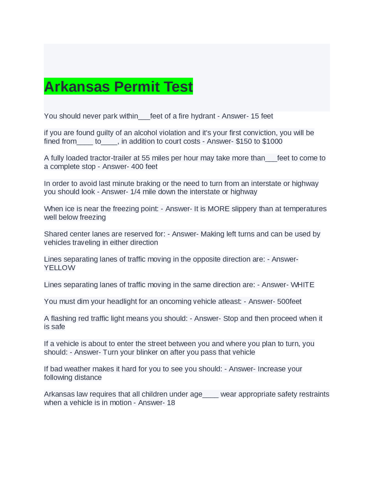 Arkansas Permit Test: Essential Knowledge for Safe Driving | Exams ...