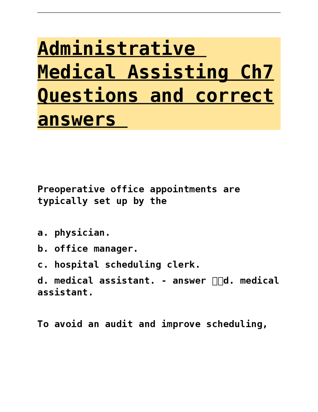 Administrative Medical Assisting Ch7 Questions and correct answers ...