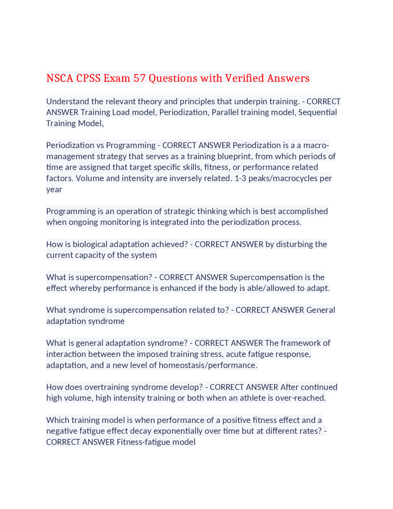 NSCA CPSS Exam 57 Questions with Verified Answers,100% CORRECT | Exams ...