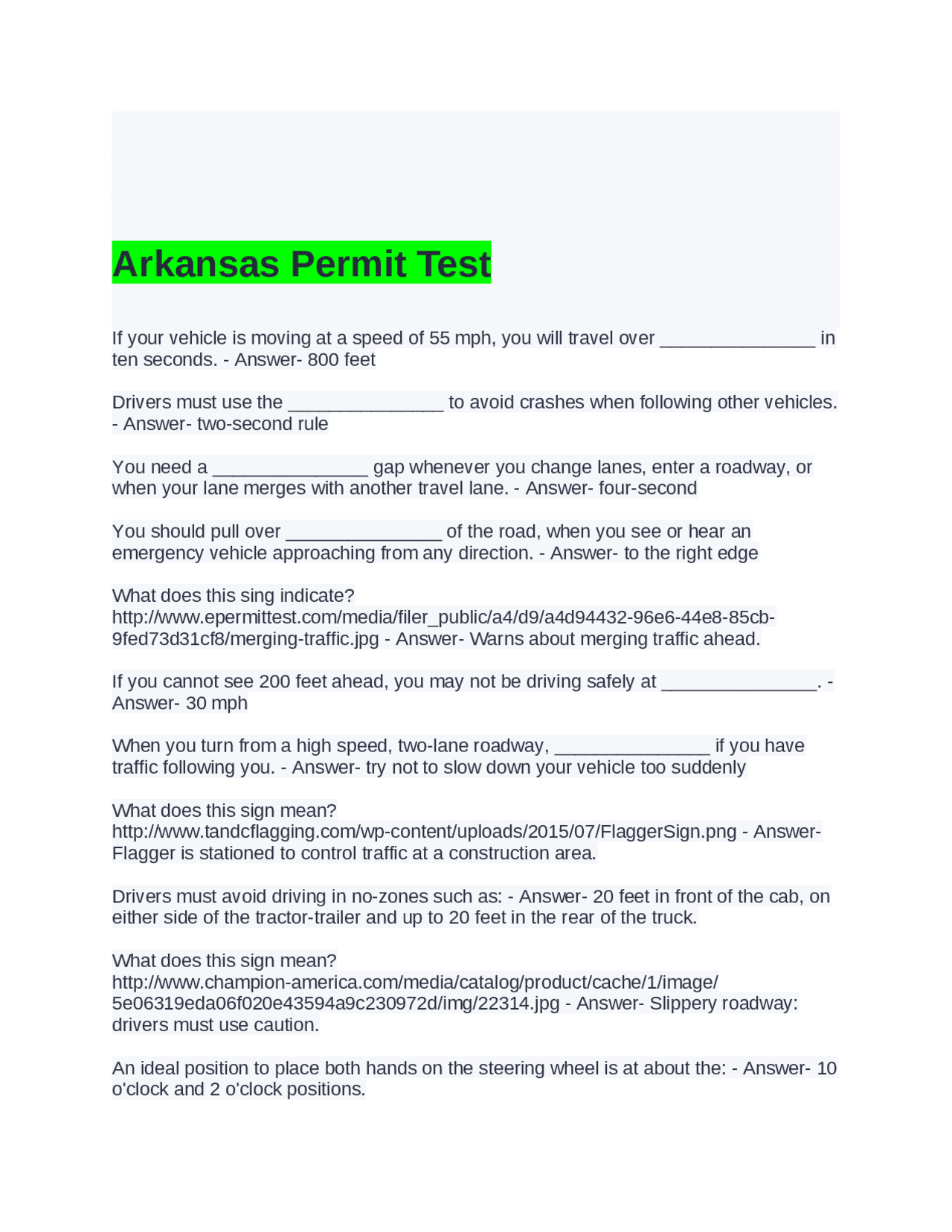 Arkansas Permit Test with 100% correct Answers | Exams Advanced ...