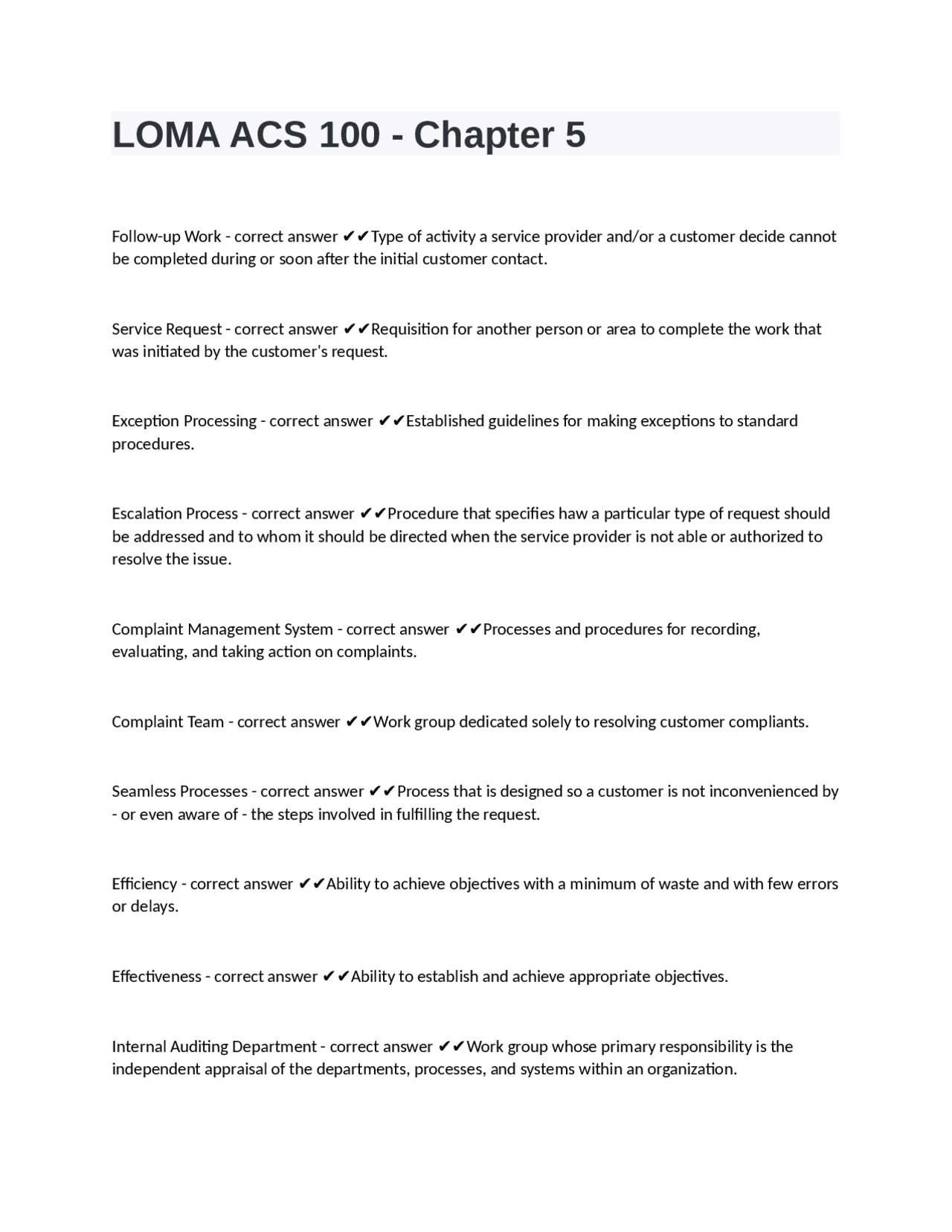 LOMA ACS 100 - Chapter 5 questions with correct answers | Exams Nursing ...