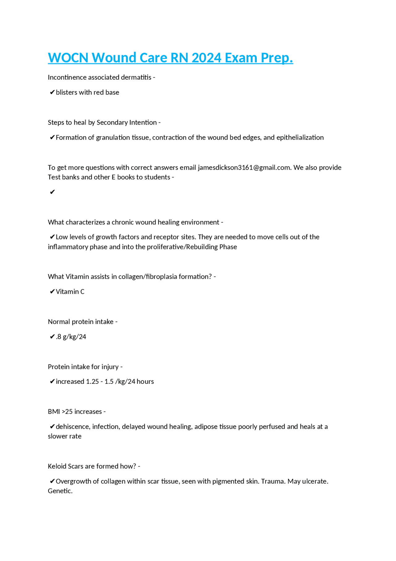 WOCN Wound Care RN 2024 Exam Prep | Exams Public Health | Docsity
