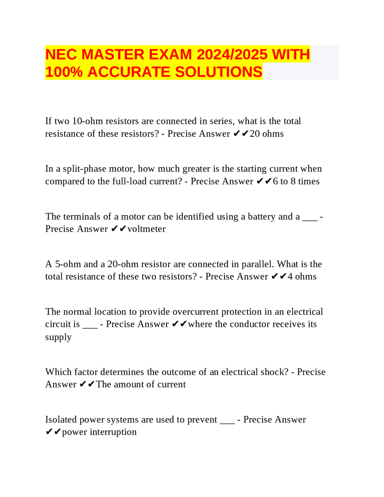 NEC MASTER EXAM 2024/2025 WITH 100% ACCURATE SOLUTIONS | Exams Nursing ...